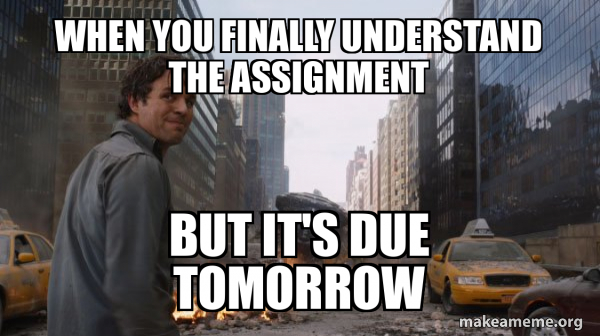 When you finally understand the assignment But it's due tomorrow - That ...