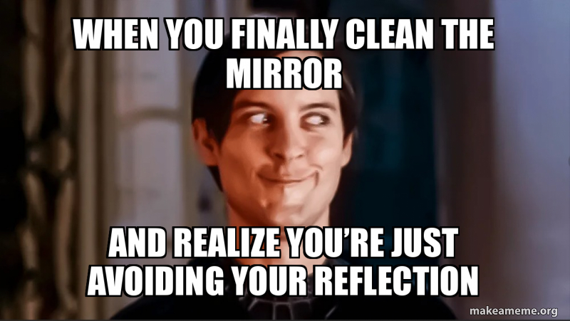 When you finally clean the mirror And realize you’re just avoiding your ...