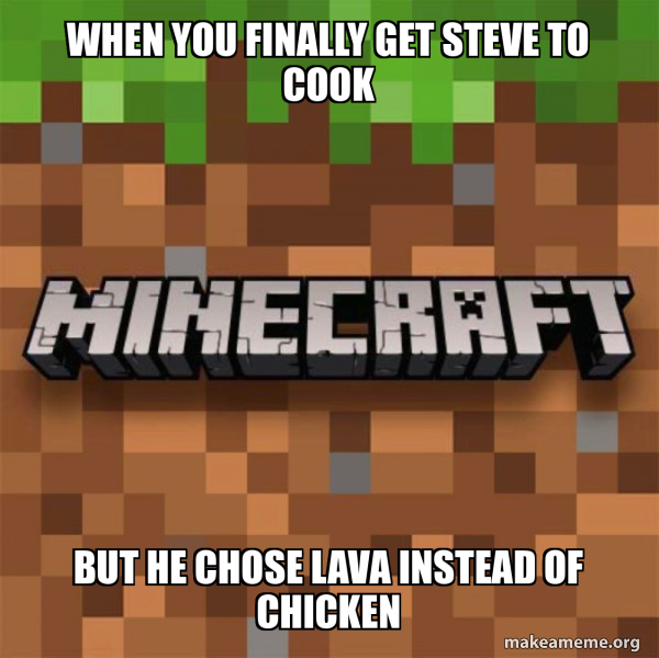 When you finally get Steve to cook But he chose lava instead of chicken ...