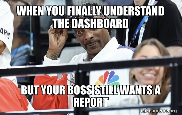 When you finally understand the dashboard But your boss still wants a report - Snoop Dogg ...