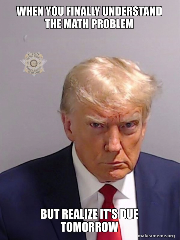 When you finally understand the math problem But realize it's due tomorrow - Donald Trump ...