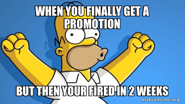 When you finally get a promotion But then your fired in 2 weeks - Happy ...