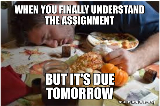 When you finally understand the assignment But it's due tomorrow Meme ...