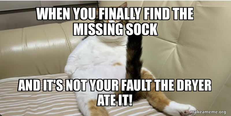 When you finally find the missing sock And it's not your fault the ...