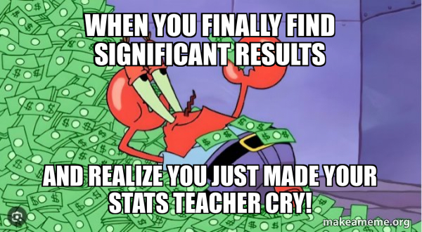 When you finally find significant results and realize you just made ...