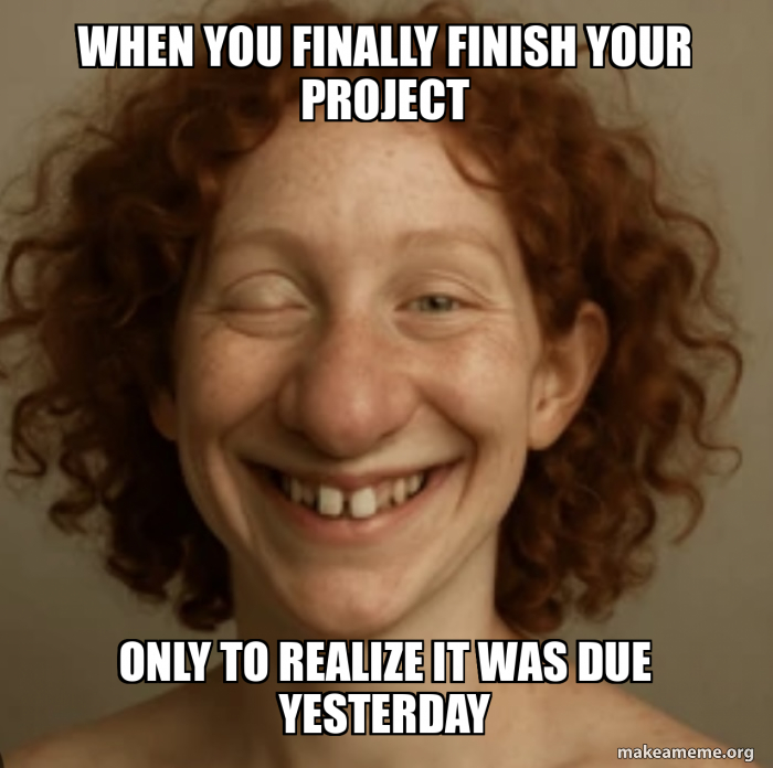 When you finally finish your project Only to realize it was due ...