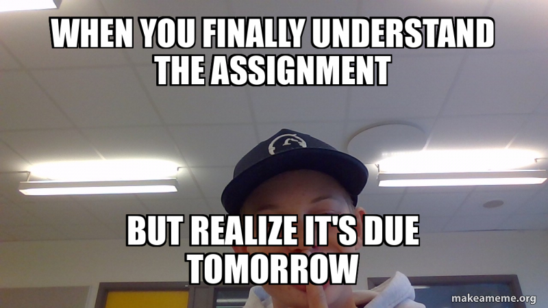 When you finally understand the assignment But realize it's due ...