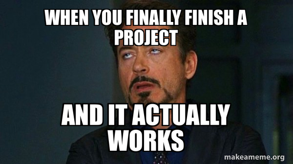 When you finally finish a project and it actually works - Tony Stark ...