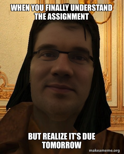 When you finally understand the assignment But realize it's due ...