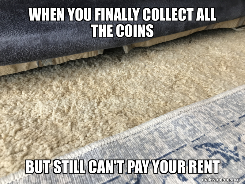 When you finally collect all the coins But still can't pay your rent ...