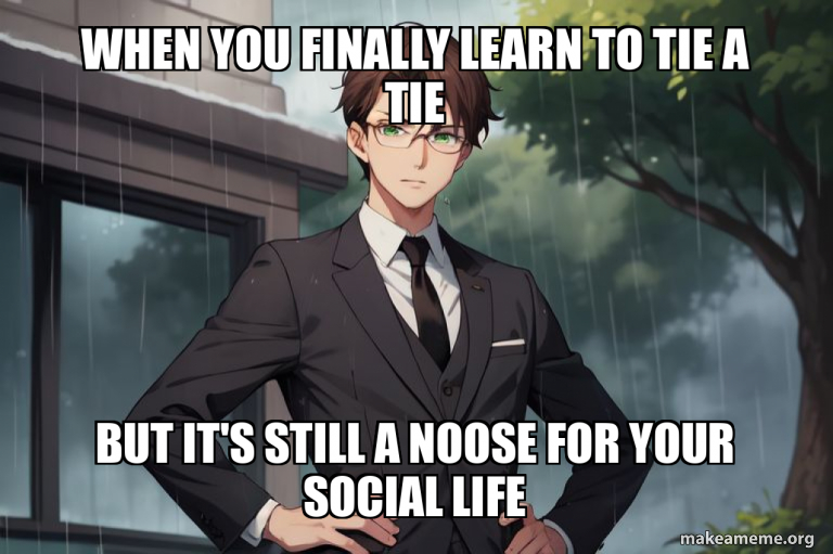 When you finally learn to tie a tie But it's still a noose for your ...