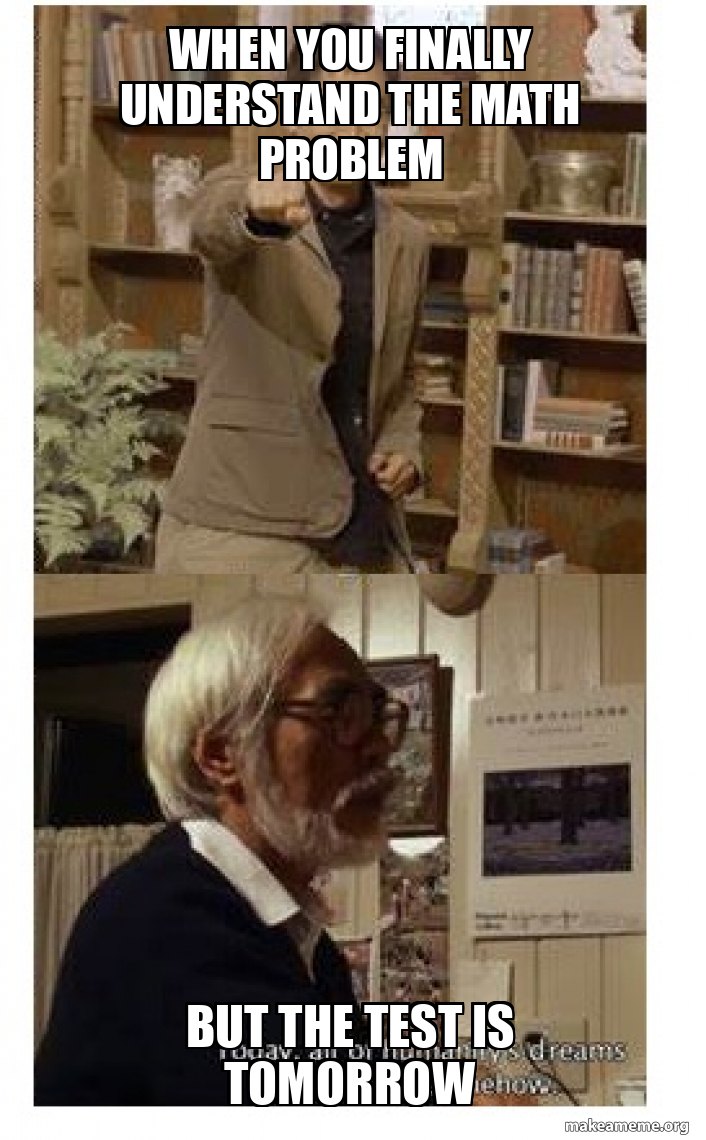 When you finally understand the math problem But the test is tomorrow ...