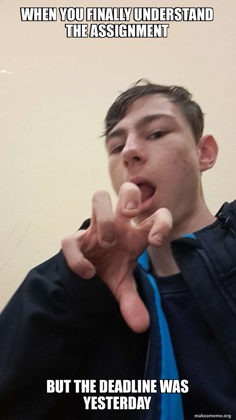 When you finally understand the assignment But the deadline was yesterday Meme Generator