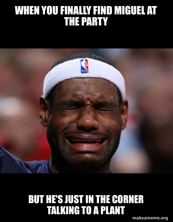 When you finally find Miguel at the party But he's just in the corner ...