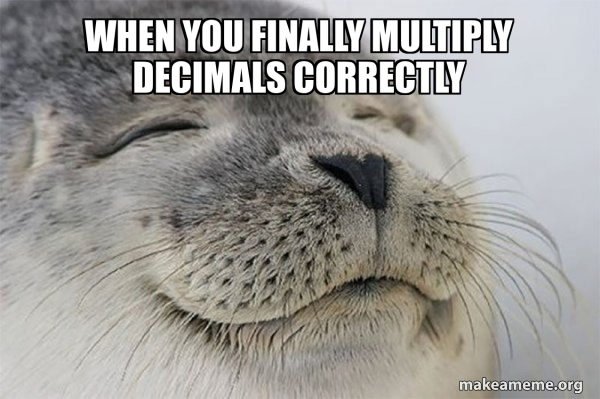 WHEN YOU FINALLY MULTIPLY DECIMALS CORRECTLY - Satisfied Seal Meme ...