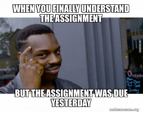 When you finally understand the assignment But the assignment was due ...