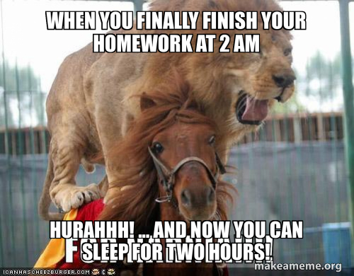 When you finally finish your homework at 2 AM HURAHHH! ... and now you ...