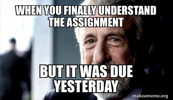When you finally understand the assignment But it was due yesterday - I ...