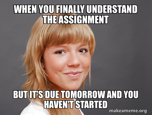 When you finally understand the assignment But it's due tomorrow and ...