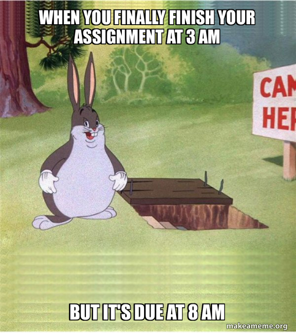 When you finally finish your assignment at 3 AM But it's due at 8 AM ...