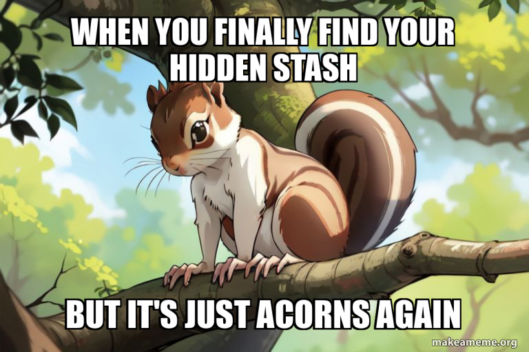 When you finally find your hidden stash But it's just acorns again Meme ...