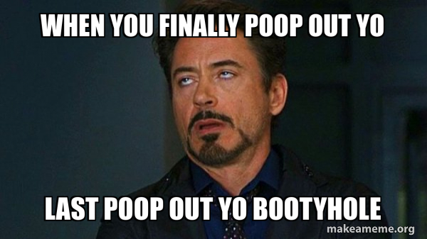 When you finally poop out yo Last poop out yo bootyhole - Tony Stark ...