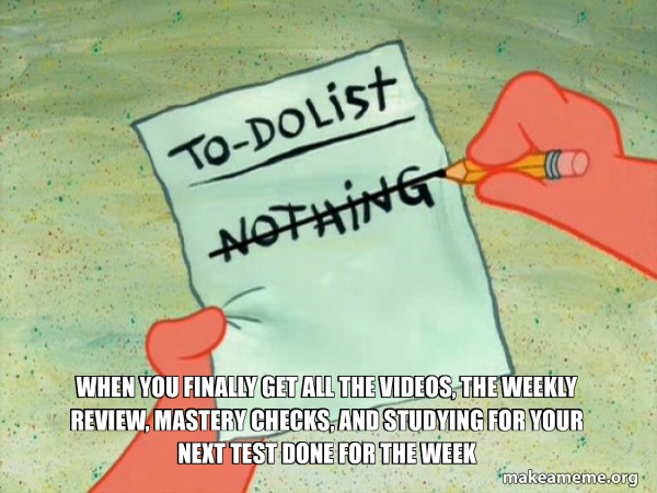 When you finally get all the videos, the weekly review, mastery checks ...
