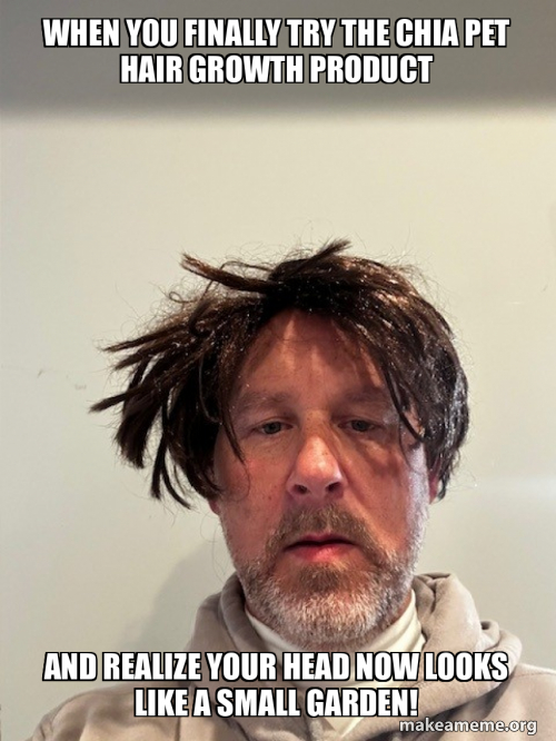 When you finally try the chia pet hair growth product And realize your ...