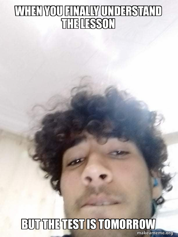 When you finally understand the lesson But the test is tomorrow Meme ...