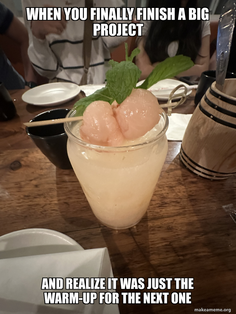 When you finally finish a big project And realize it was just the warm ...