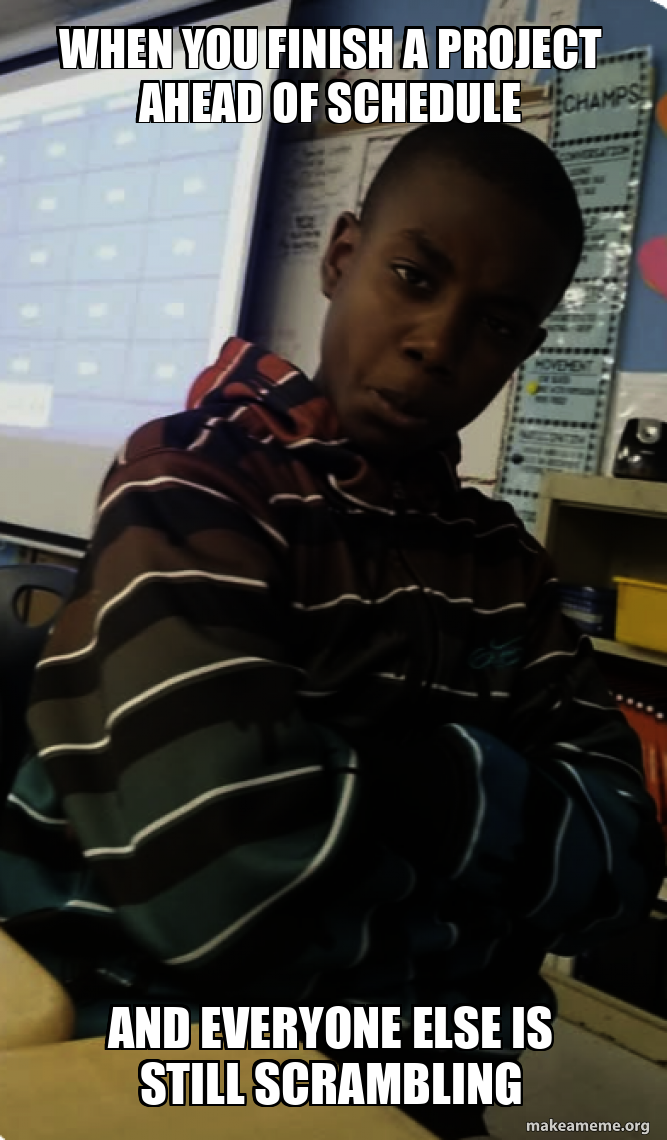 When you finish a project ahead of schedule And everyone else is still ...