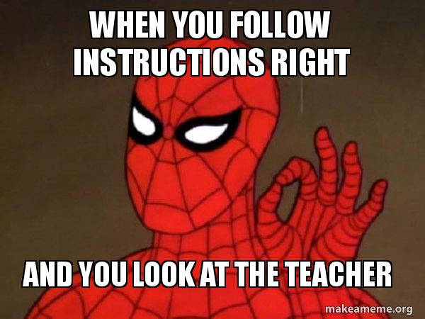 when you follow instructions right and you look at the teacher ...