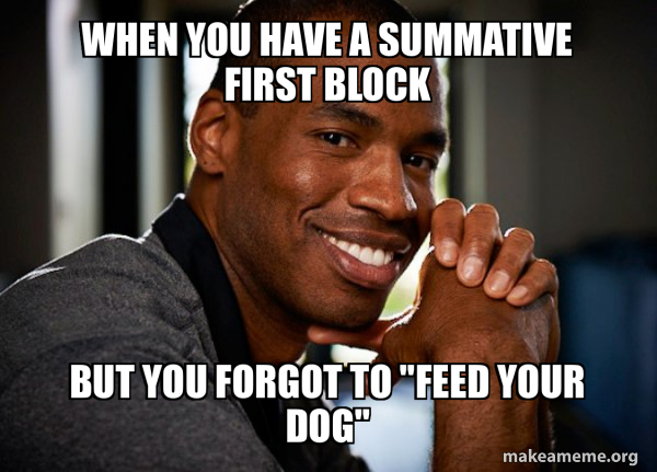 When you have a summative first block but you forgot to "feed your dog ...
