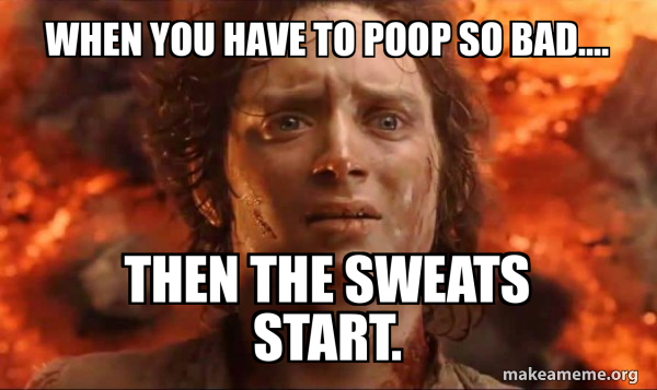 When you have to poop so bad.... Then the sweats start. - Frodo it's ...