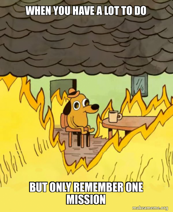 When you have a lot to do But only remember one mission - This Is Fine ...