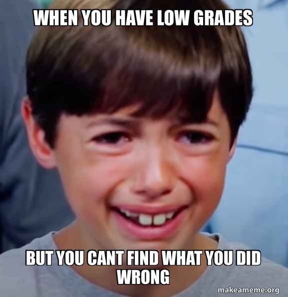 when you have low grades but you cant find what you did wrong Meme ...
