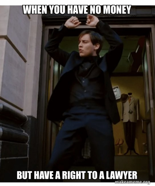 when you have no money But have a right to a lawyer Meme Generator