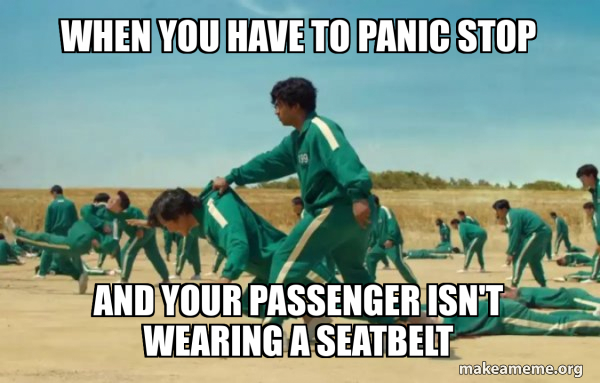 When you have to panic stop And your passenger isn't wearing a seatbelt ...
