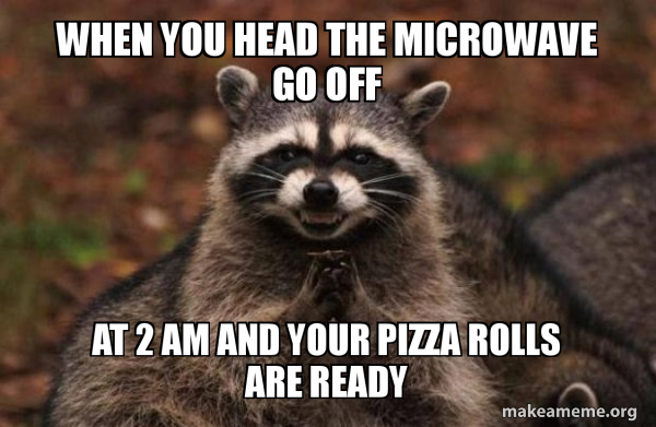 When you head the microwave go off at 2 am and your pizza rolls are ...