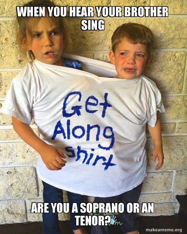When you hear your brother sing Are you a soprano or an tenor? Meme ...