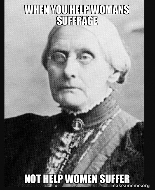 when you help womans suffrage not help women suffer Meme Generator