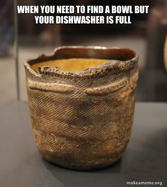 when you need to find a bowl but your dishwasher is full Meme Generator
