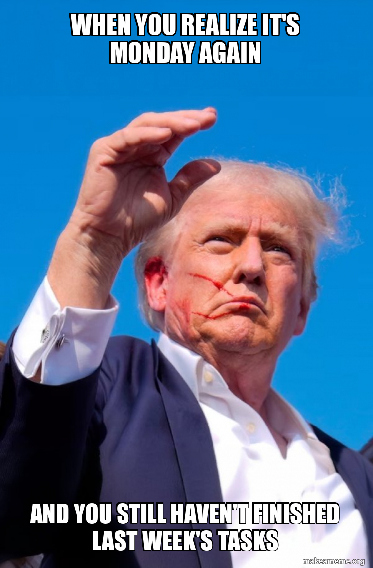 When you realize it's Monday again And you still haven't finished last ...