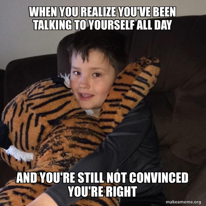 When you realize you've been talking to yourself all day And you're ...