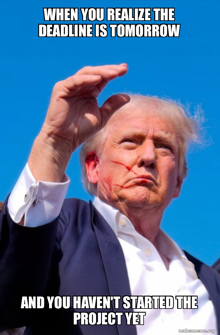 When you realize the deadline is tomorrow And you haven't started the ...