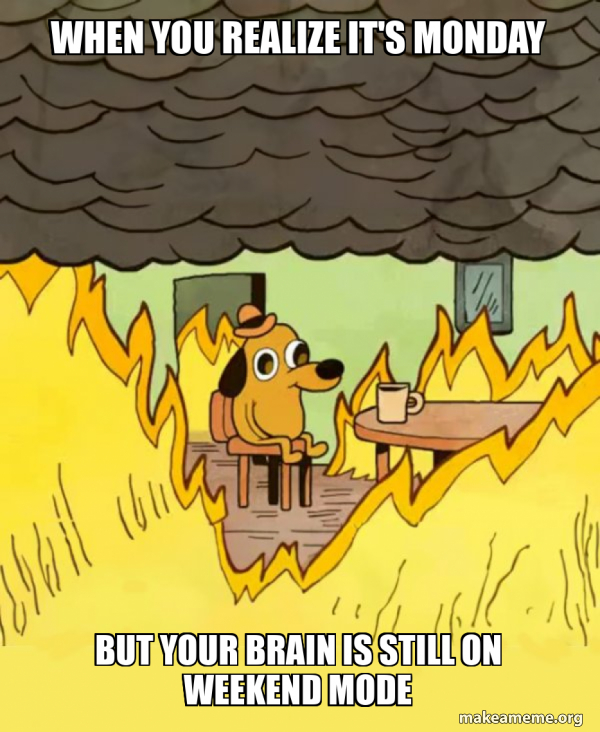 When you realize it's Monday But your brain is still on weekend mode ...