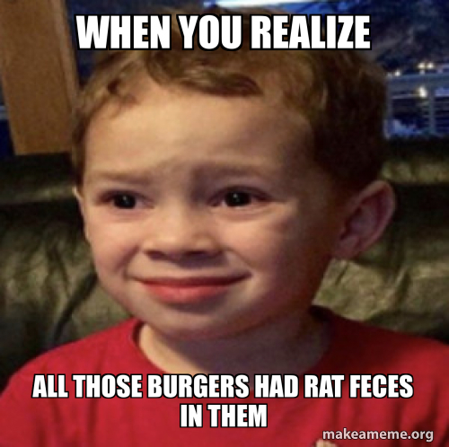 When you realize all those burgers had rat feces in them Meme Generator