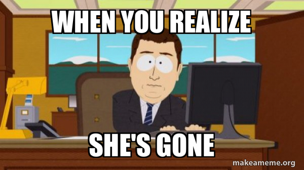 when you Realize she's gone - aaaand its gone Meme Generator