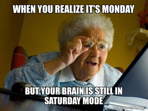 When you realize it's Monday But your brain is still in Saturday mode ...
