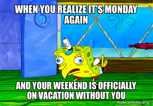 When you realize it's Monday again And your weekend is officially on ...